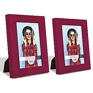 Renditions Gallery 3.5x5 inch Picture Frame Cherry Red Wood Grain Frame, Set of 2 High-end Modern Style, Made of Solid Wood and High Definition Glass for Wall and Tabletop Photo Display