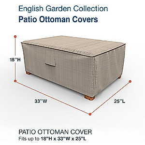 Budge P4W01PM1 English Garden Patio Ottoman Cover Heavy Duty and Waterproof, 18" High x 33" Wide x 25" Long, Two-Tone Tan