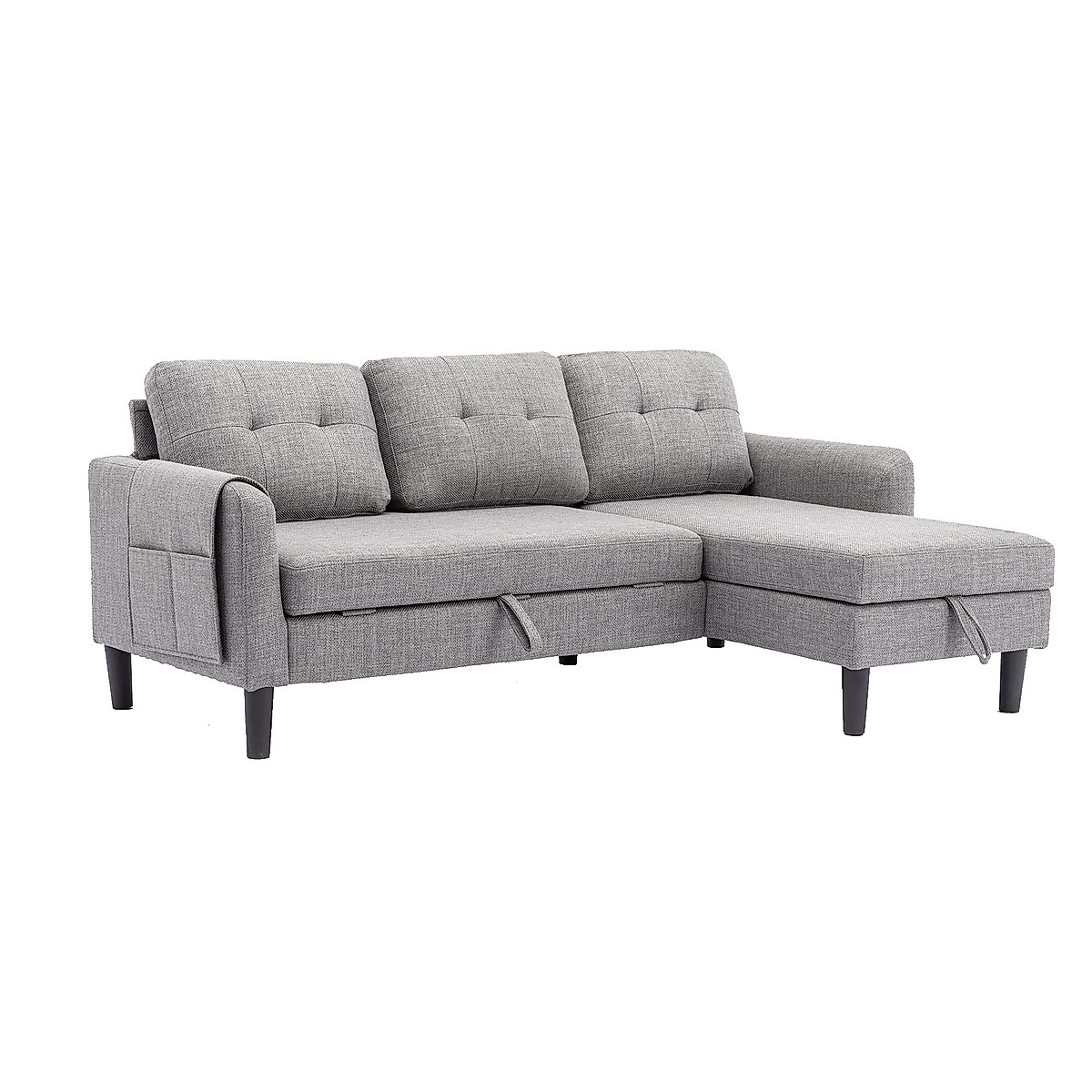 Eafurn 3 Seater Sectional Chaise Lounge and Storage,L Shaped Convertible Pull Out Bed,Comfy Velvet Upholstery Corner Sofa & Couches Button Tufted Living Room Furniture Sets, Gray 72.44"