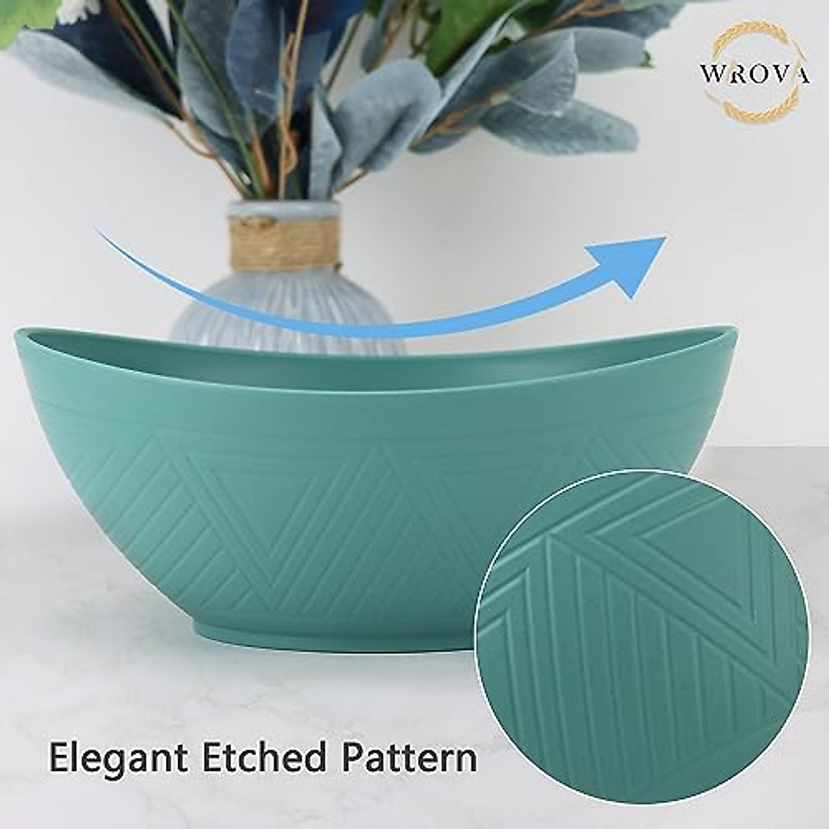 Wrova 65oz Big Wheat Straw Bowls - Large Salad Bowls set of 6 - Unbreakable Serving Bowls - Microwave & Dishwasher Safe - Oval Bowls for Cereal,Salad,Fruit - Forest Series