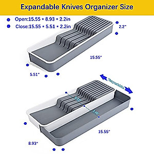 drawer tray expandable knife organizer Adjustable cutlery fork tray gift kitchen holder silverware organizer for utensils holder DIY organizer for silverware knives (White-Gray, Large)