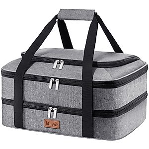 Lifewit Double Decker Casserole Carrier for Hot and Cold Food, Insulated Casserole Dish Carrier Carrying Case with Tool Room, Thermal Bag for Potluck Parties Cookouts Fits 9"×13" Baking Dish, Gray