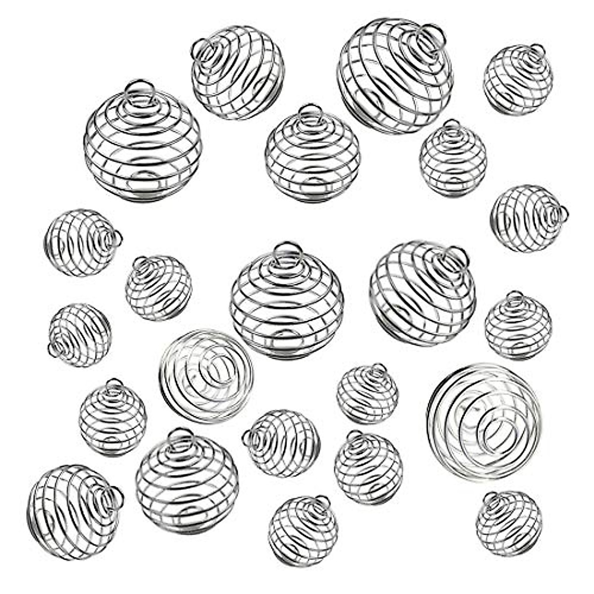 JIALEEY Spiral Bead Cages Pendants, 30 PCs 3 Sizes Silver Plated Stone Holder Necklace Cage Pendants Findings for Jewelry Making and Crafting
