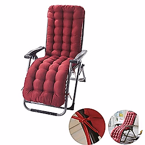 Patio Chaise Lounger Cushion, Indoor/Outdoor Chaise Lounger Cushions Rocking Chair Sofa Cushion with 6 Ties,Thick Padded Chaise Lounger Swing Bench Cushion，61Inch (Wine Red)