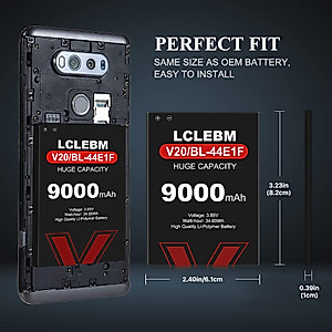 9000mAh LG V20 Extended Battery, Li-ion Polymer Replacement Battery for LG V20, LG V20 Extended Battery BL-44E1F with Black TPU Case for LG H910 H918 V995 LS997