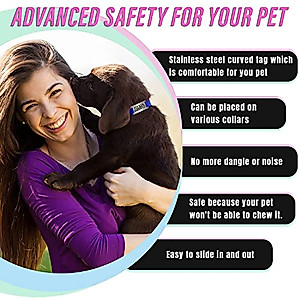 Slide-On Pet ID Tags - S/M/L/XL Personalized Dog and Cat Tags, Silent, No Noise Collar Tags Made of Stainless Steel, Large-fits 1 inch Collars, Custom Engraved Dog Name Tags