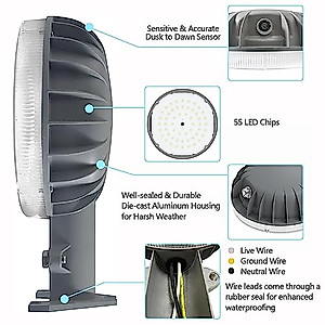 Owleye 6000LM Dusk to Dawn Outdoor Lighting LED Barn Light Security Lights, 42W 4000K Daylight, AC 110-240V, Waterproof Outside Lights for Yard Warehouse Garage