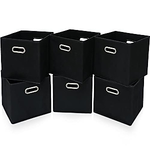 STOREONE 13 Inch Cube Organizer Bins ,Black Fabric Storage Bins，Foldable Storage Bins Basket with Dual Handles Fabric Organizer Bins and Storage Box，Set of 6,Black