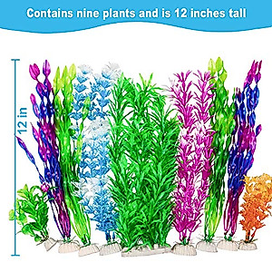 CousDUoBe 9 Pack Large Aquarium Plants Artificial Aquatic Plants, simulate Plants and Aquarium Landscape vividly (12inch)