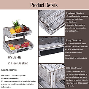 HYLEHE Fruit Basket Holder Vegetable Stand Bread Racks,2 Tier Farmhouse Standing Wooden Organizer,Classic Pastoral Food Basket for Kitchen,Office,Dining Room and Guest Room (Need Assemble)