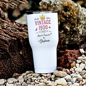 Vintage 1930 Bday Gift For Female, Perfection Aged Cheers To 95 Years, 95th Bday Edition Limited Vacuum Insulated Stainless Steel Tumbler 30oz Customizable Name