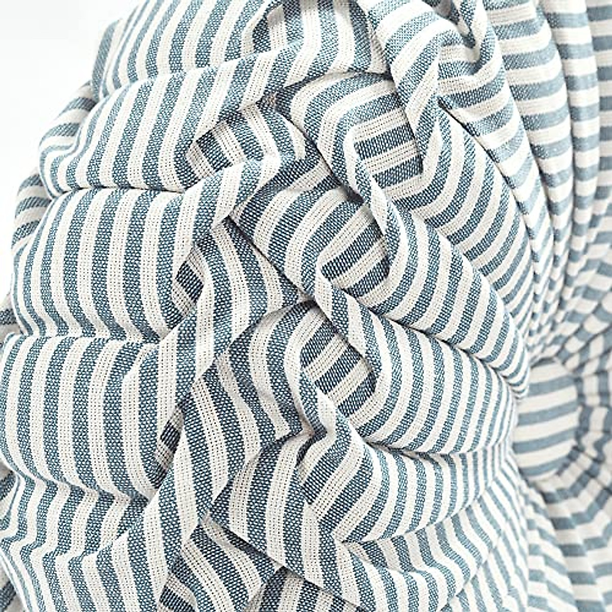 Lush Decor Farmhouse Ticking Stripe Yarn Dyed Pleated Decorative Pillow, 14" Round, Blue