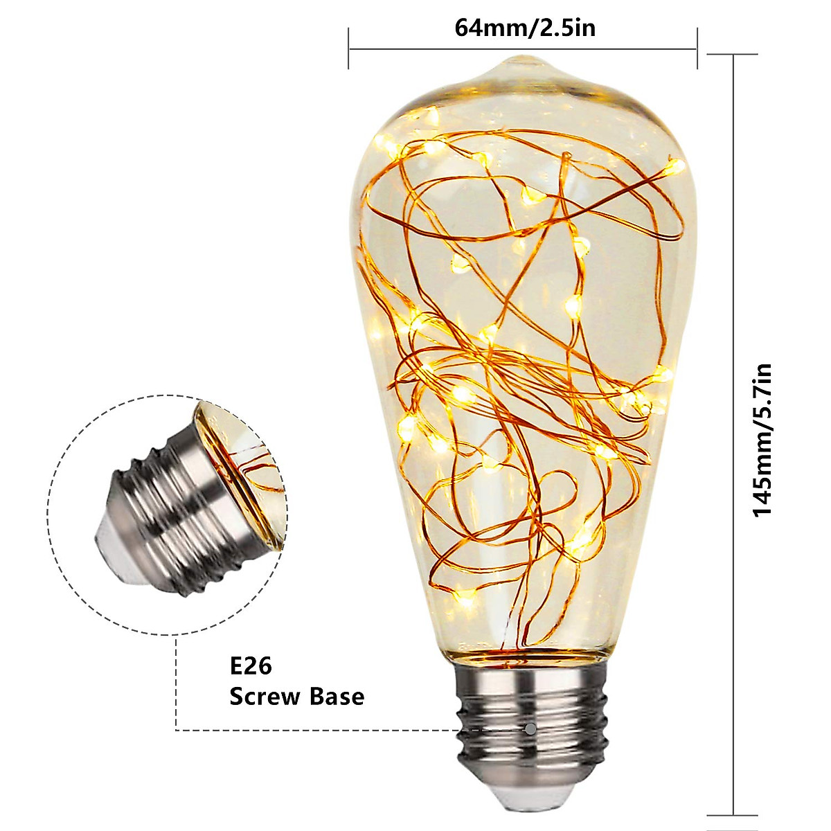 LED Decorative Bulbs,LED ST64 Fairy Light Bulb for Ambient Night Lighting, E26 Standard Base Edison with Starry Decorative String Lights for Bathroom, Bedroom, Living Room (Warm White, ST64)