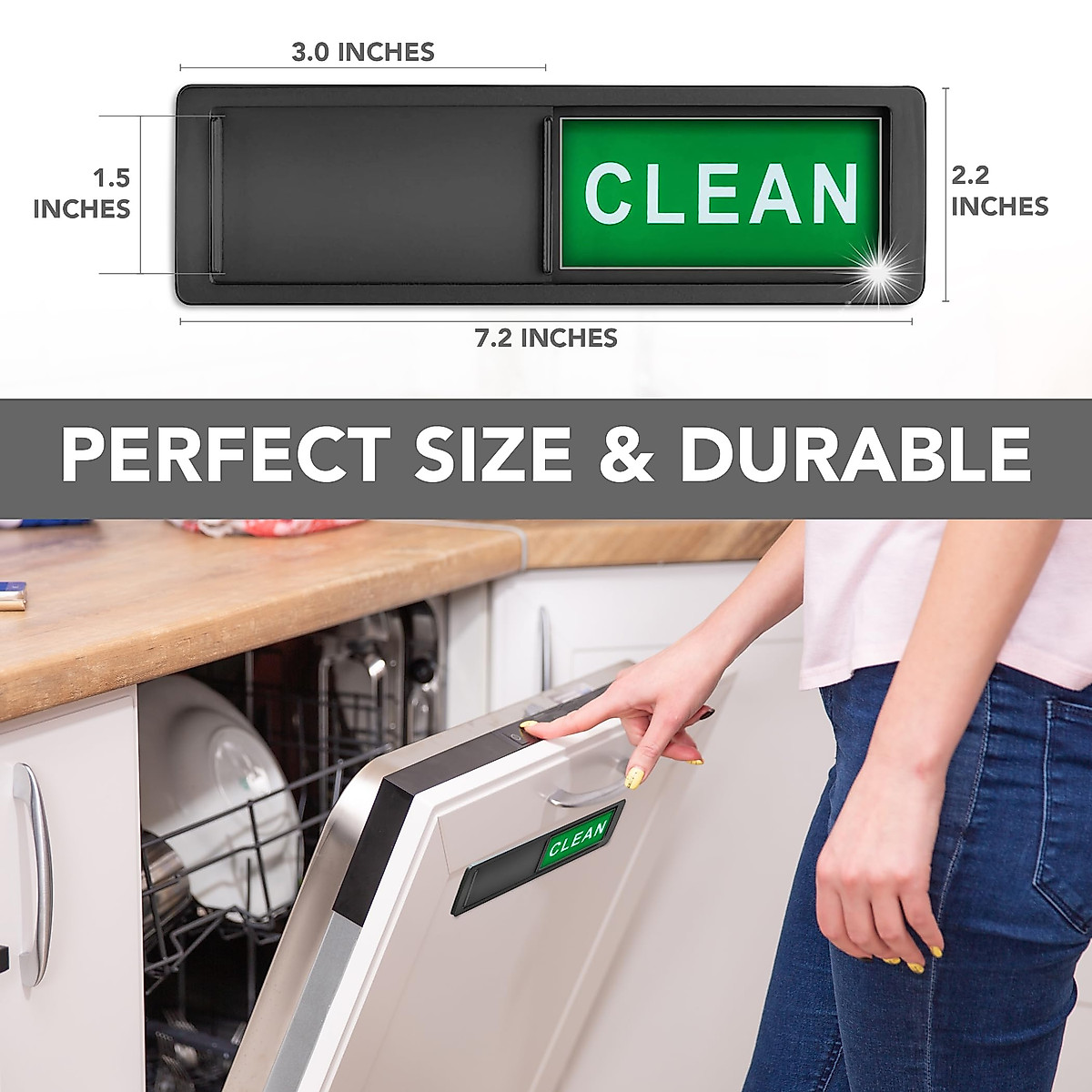 Premium Clean Dirty Dishwasher Magnet, Dirty Clean Sign for Dishwasher Easy to Read and Strong Slide for Changing Signs, Heavy Duty Magnet with Optional Stickers (Red & Green (Black))