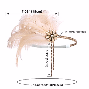 SWEETV 1920s Headpiece Flapper Headband, Rhinestone Pearl Feather Hair Band Great Gatsby Headpiece Accessoreis for Women,Champagne
