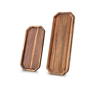 Set of 2 Solid Acacia Wood Serving Trays 16" and 12" Rectangular Wooden Serving Platters for Dessert, Food, Vegetables, Fruit, Charcuterie, Appetizer Serving Tray, Cookie Platter Cheese Board