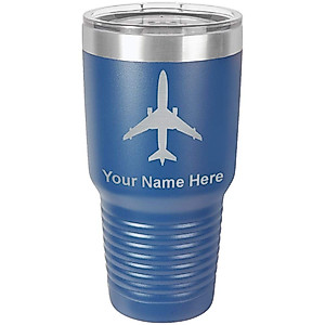 LaserGram 30oz Vacuum Insulated Tumbler Mug, Jet Airplane, Personalized Engraving Included (Dark Blue)