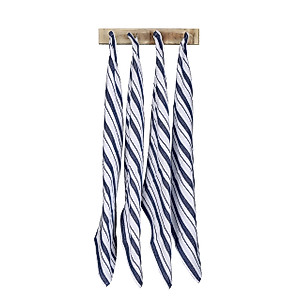 RAJRANG Dish Drying Kitchen Towels with Hanging Loops - 18 x 28 Inches Washable Ultra Absorbent and Quick-Dry Cloths for Everyday Cleaning - Set of 4 - Navy and White