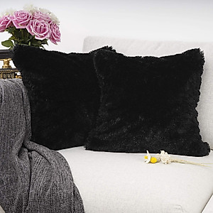 YOUR SMILE Pack of 2, Decorative New Luxury Series Merino Style Fur Throw Pillow Case Cushion Cover 18" x 18"(Black)