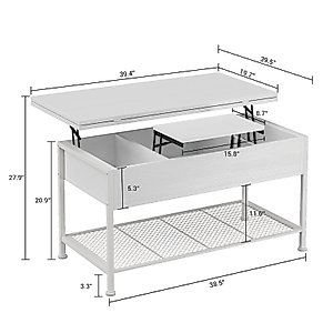 cosimates Lift Top Coffee Table ，4 in 1 Multi-Function Coffee Table with Hidden Compartment ，Convertible Dining Table for Living Room Reception,Home Office, White