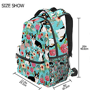 Vijiuko School Bag Girls Boys Backpack Lovely Corgi Flowers Student Shoulder Book Bag Boy Girl Lightweight Durable Middle Elementary College Bags Satchel Travel Bag Hiking Camping Daypack
