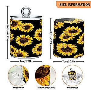 Kigai Sunflower Qtip Dispenser Apothecary Jars Bathroom, 2 Pack of 14 oz - Qtip Holder Storage Canister Clear Plastic Acrylic Jar for Cotton Ball, Cotton Swab, Cotton Round Pads, Floss