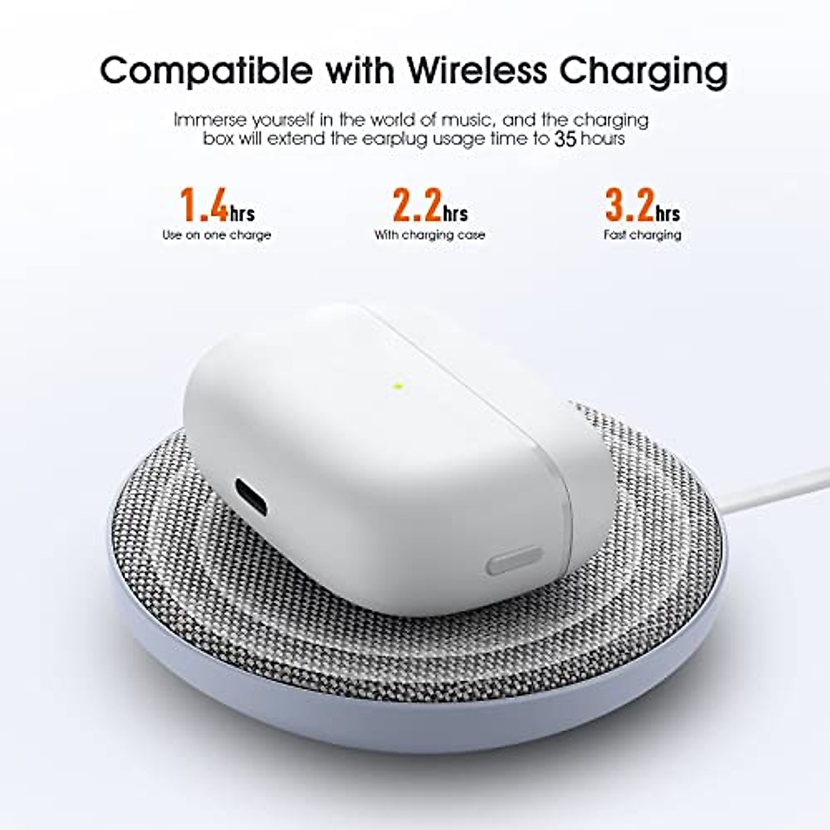 GQ ONE Noise Cancelling Wireless Earbuds, in-Ear Headphones, Touch Control, Bluetooth 5.3 IP55 Waterproof, Wireless Charging, Built Triple Mic, 35H Playtime, for iPhone & Android Sweat Resistant White