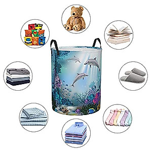FeHuew Underwater World Dolphin Collapsible Laundry Basket with Handle Waterproof Fabric Hamper Laundry Storage Baskets Organizer Large Bins for Dirty Clothes,toys,Bathroom