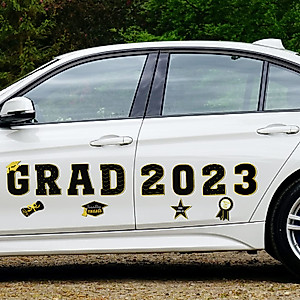Graduation Car Magnets 12 Pcs 2023 Congrats Grad Garage Door Magnets Decoration Black and Gold 2023 Graduation Car Blackboard Magnets for Graduation Party Decoration Supplies