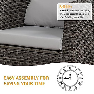 Solaste 4 Piece Patio Furniture Set, Outdoor Conversation Set, Wicker Rattan Sectional Sofa with Tempered Glass Coffee Table, Cushions for Balcony, Backyard, Front Porch, Garden, Grey