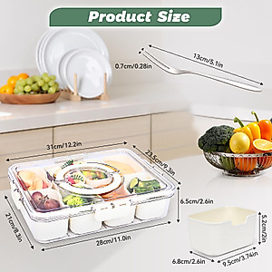 Snackle Box Container,Snack Box Charcuterie Container with 8 Compartments & 5 Forks,Divided Serving Veggie Tray with Lid and Handle,Travel Food Storage Containers for Fruits, Nuts, Cookies, Candies
