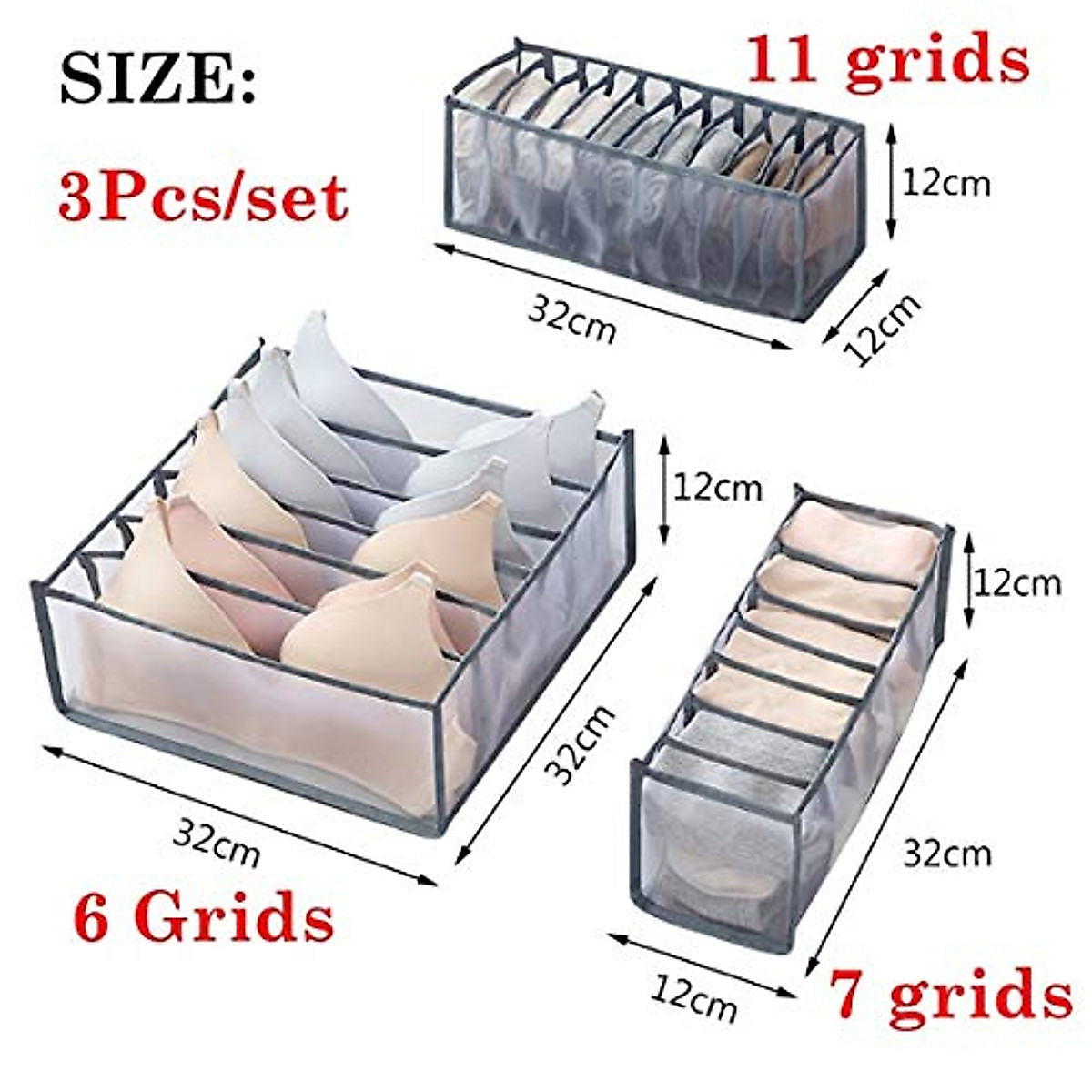 3Pcs/set 3 In 1 Storage Box Container Drawer Divider Lidded Closet Boxes for Ties Socks Bra Underwear Mask Organizer