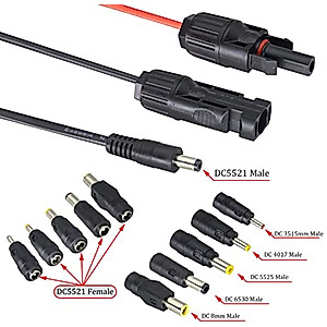 HCFeng 16AWG MC-4 to DC Cable Solar Panel to DC 5.5mm x 2.1mm Male Adapter Charge Cable with DC 3.5x1.35mm, DC 4.0mmx1.7mm,DC 5.5mmx2.5mm,6.5x3mm and DC8mm Converter for Solar Panel (1.5m/5ft)