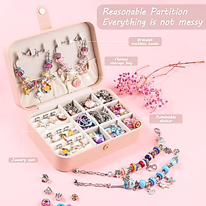 UFU Charm Bracelet Making Kit - Girls 120 Pcs DIY Beaded Jewelry Making Kit, Unicorn & Mermaid Gifts for Girls Toys Crafts for Teen Girls Ages 5 6 7 8-12, with a Portable Bracelet Organizer Box