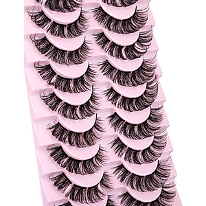 wiwoseo Cluster Lashes Extension Strip Eyelashes Individual Cat Eye Lashes Thick Volume DIY Lashes that Look like Extension Natural Fluffy Faux Mink Lashes 16MM Pestañas Postizas 10 Pairs Pack
