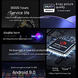 Remote focusing Android intelligent projector, high-definition 1920*1080P video, home theater portable projector, 1280 x 720 Display resolution, wireless on-screen projection. 20-200 inch projection