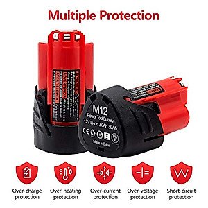 KINGTIANLE 2 Pack M12 3.0Ah Replacement Battery for Milwaukee 12V M12 Lithium Ion Battery Xc 48-11-2420 48-11-2440 48-11-2402 48-11-2411 48-11-2412 Cordlees Power Tools