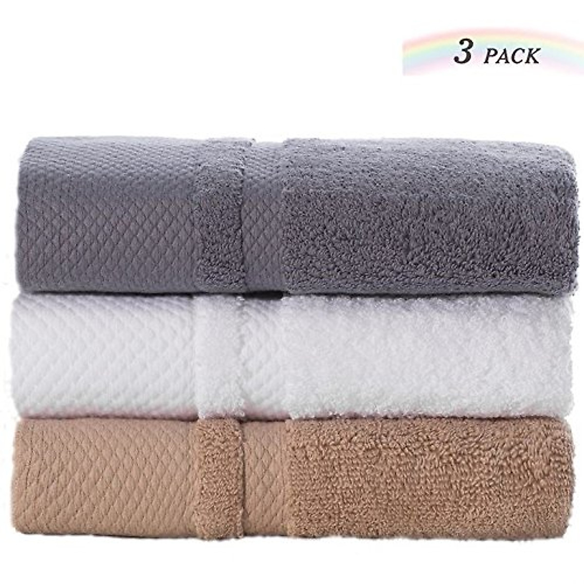 sense gnosis Hand Towel Set of 3 Premium 100% Cotton Ultra Soft Highly Absorbent Decorative Hand Towels for Bathroom Home Hotel Spa 13 X 29 Inch (White, Khaki, Grey)