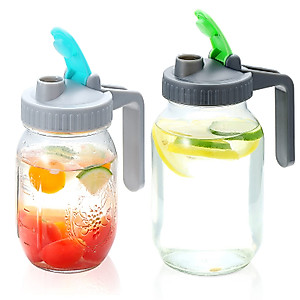 2 Pack Regular Mouth Mason Jar Lids Flip Cap with Handle for Regular Mouth Ball Mason Jar, Airtight & Leak-proof Seal, Turns your Mason Jar into Pitcher (Jars Not Included)