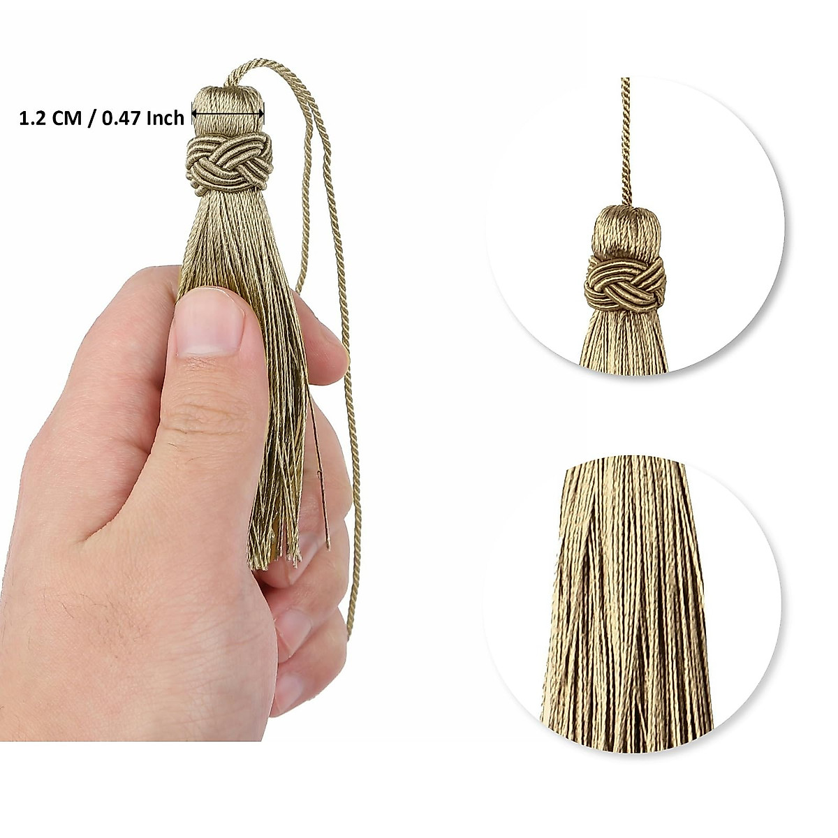 HedongHexi 8 Pack Tassel 24cm/ 9.5 Inch Key Tassel with Loops, Handmade Twisted Tassel Craft, DIY Accessories for Home Decoration (Flaxen,8P)