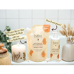 Babo Botanicals Moisturizing Oat & Calendula 2-in-1 Shampoo & Wash - For Dry or Sensitive Skin - For all ages - Lightly Scented - Vegan - 16 Fl Oz