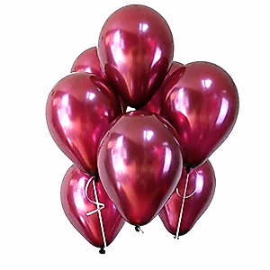 AULE Burgundy Chrome Metallic Latex Balloons 12 Inch 100 Pcs Maroon Balloon for Birthday Party Decorations