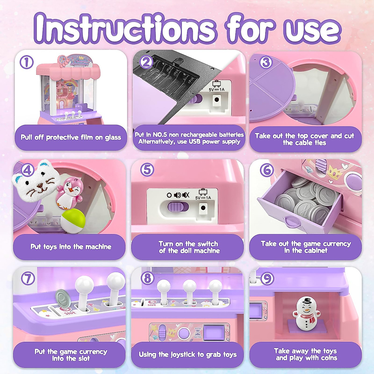 Large Claw Machine for Kids, Vending Machines with Little Toys for Girls, Boys Electronic Arcade Candy Indoor Claw Game Prizes Toy for Party , Perfect Christmas & Birthday Big Gifts for Kids, Ages 3+