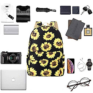 Natayoo Sunflower School Backpack for Girls Women Water Resistant Laptop Backpack with USB Charging Port, Lightweight College Bookbag