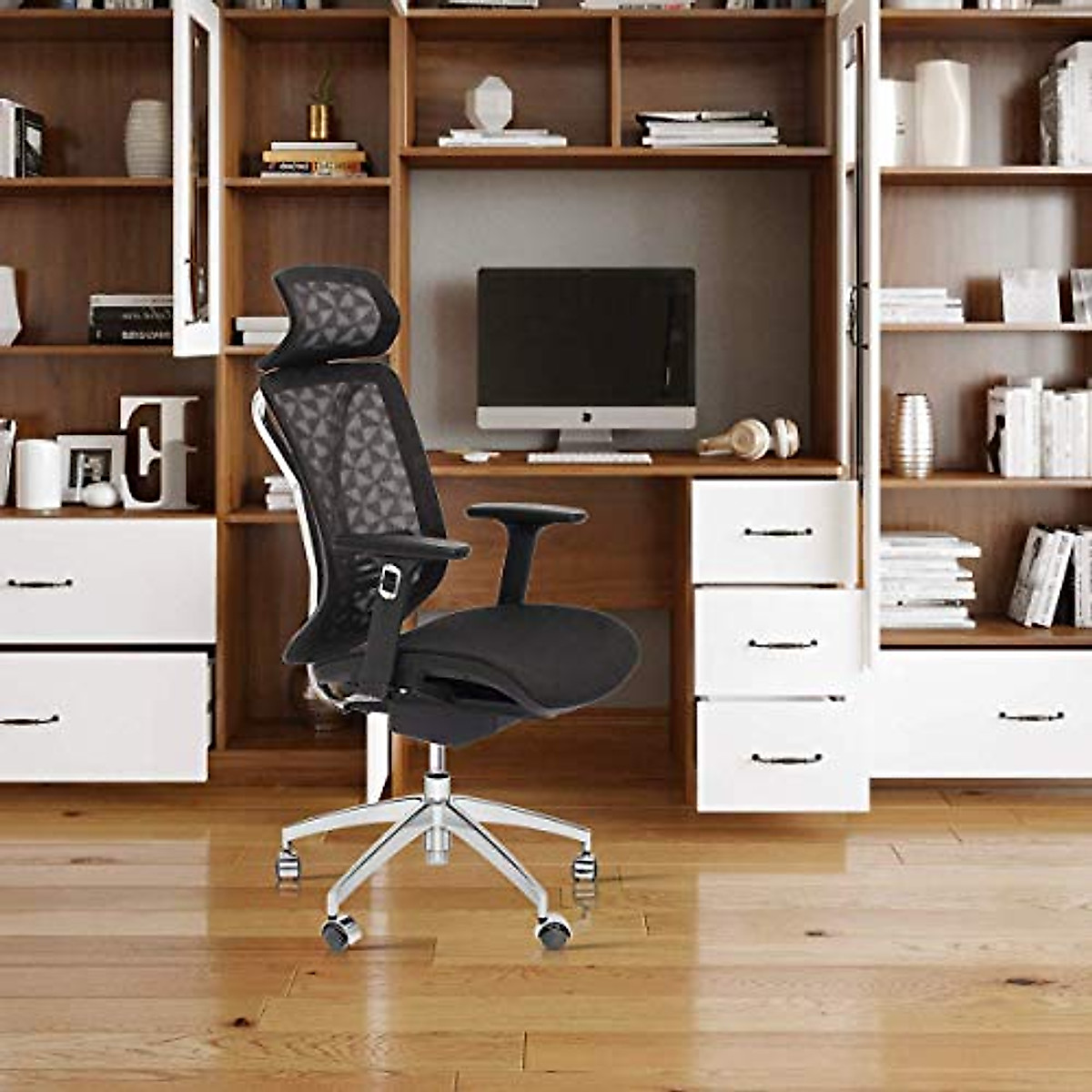 CangLong Office High Back Mesh Desk Arm Rests Computer Chair Height Adjustable, Black