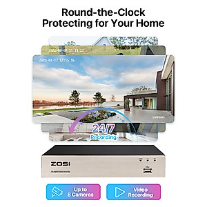 ZOSI 3K Lite Security Camera System Indoor Outdoor,AI Human/Vehicle Detection,Night Vision,Remote Access,4pcs 1080P 1920TVL Weatherproof Surveillance Cameras,H.265+ 8CH 5MP Lite CCTV DVR(NO HDD)