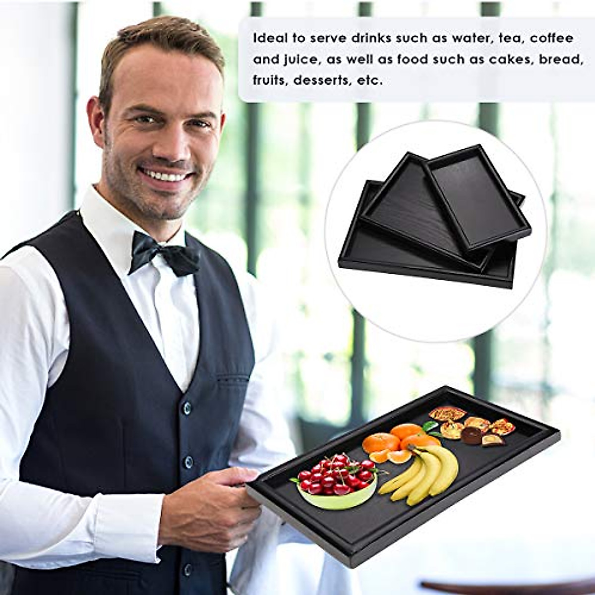 Solid Wood Serving Tray Rectangle Shape Handmade Multi Purpose for Tea Coffee Snack Food Fruit Water Tea Coffee Juice Breakfast Kitchen Decor 10 x 7.2 x 0.8 inch