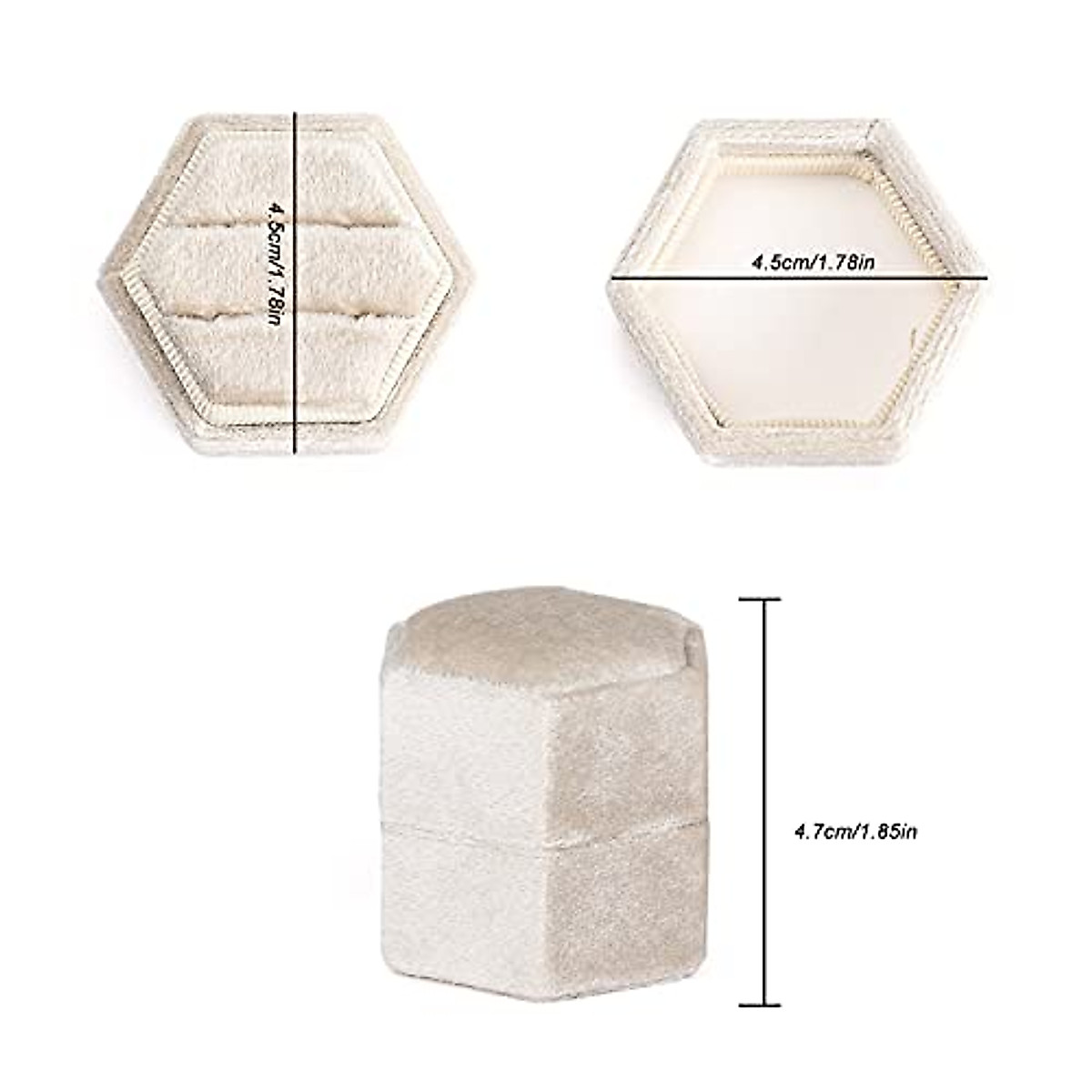 Etercycle Velvet Jewelry Ring Box, Hexagon Premium Gorgeous Vintage Double Ring Gift Box with Detachable Lid for Proposal Engagement Wedding Ceremony(Beige)