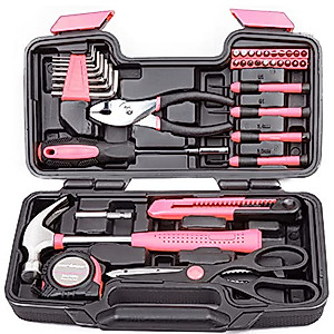 CARTMAN 39Piece Tool Set General Household Hand Tool Kit with Plastic Toolbox Storage Case Pink