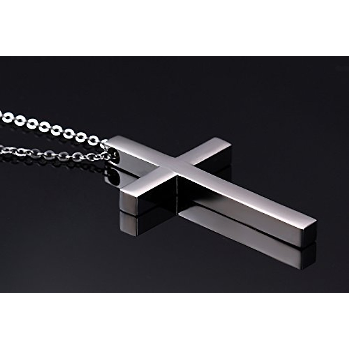 Reve Simple Stainless Steel Silver Tone Cross Pendant Necklace for Men Women, 20-24 Inches Chain (20)